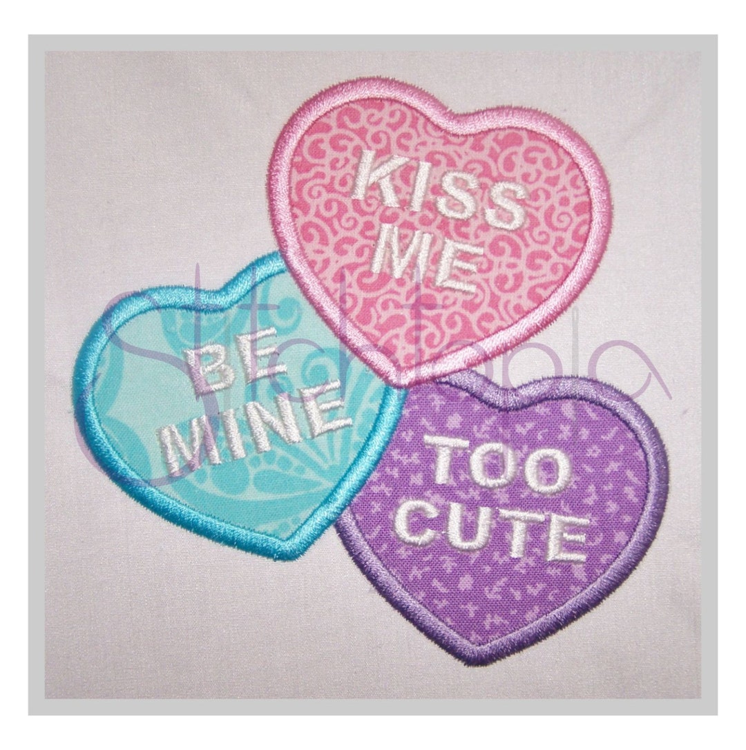 Candy Hearts Applique Design - 7 Sizes 10 Formats Digital Machine ...