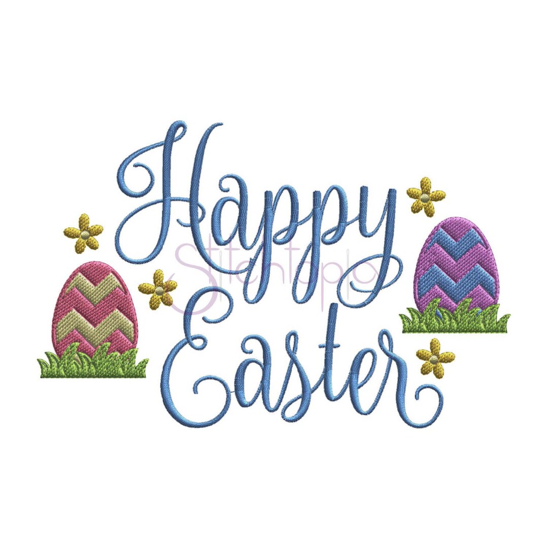 Happy Easter With Eggs Embroidery Design -7 Sizes 10 Formats DST PES ...