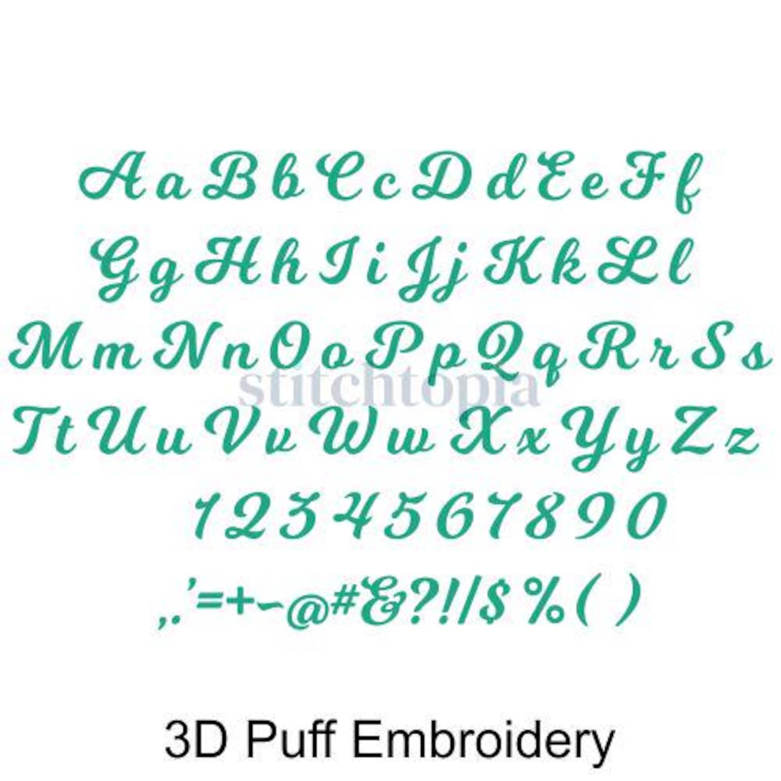 3D PUFF Script Embroidery Font Bundle #1 - 10 Embroidery Fonts - 5 ...
