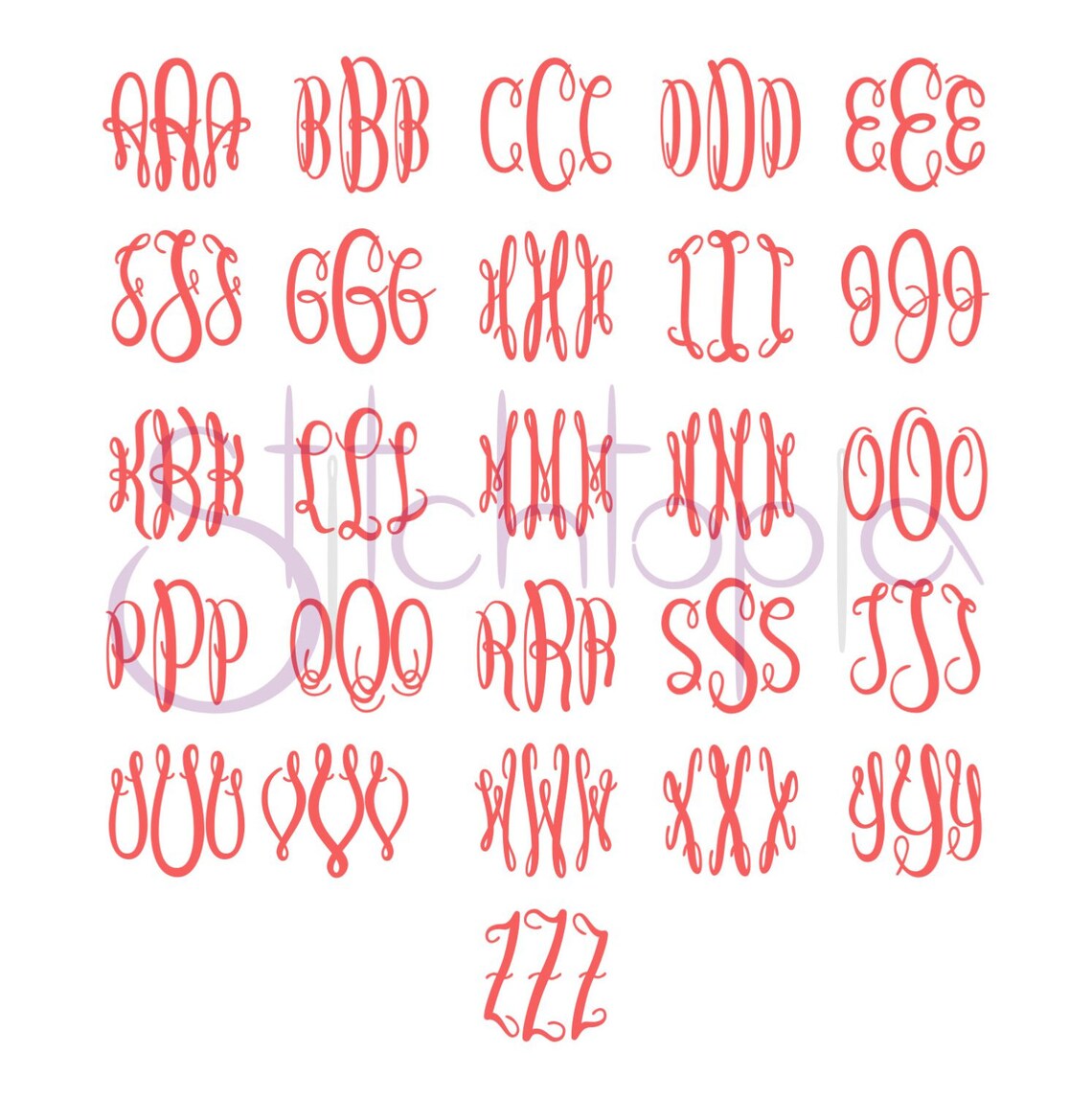 Classic Oval Monogram Set - 2", 3", 4" - Left Right Center - Machine ...