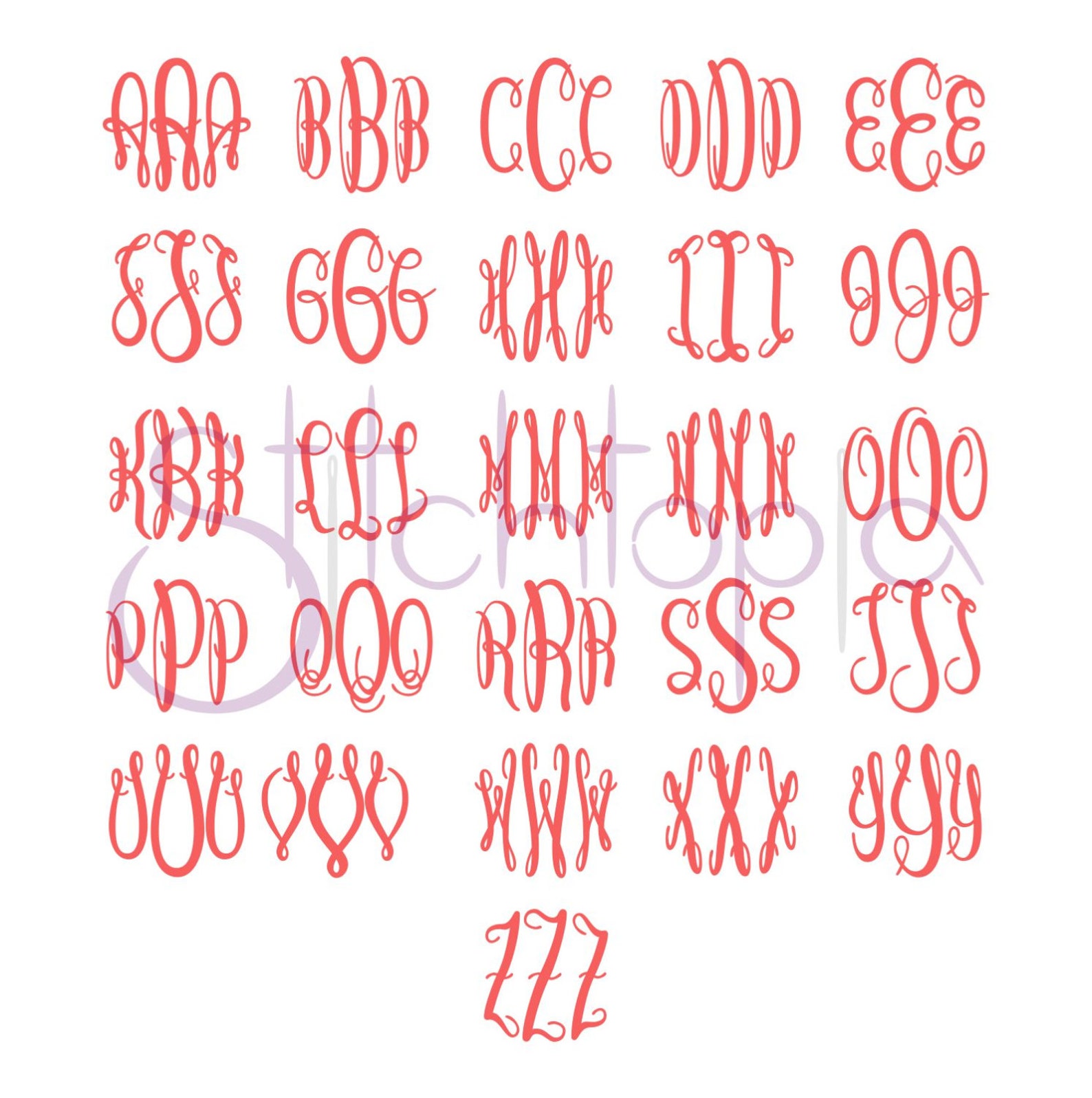 Classic Oval Monogram Set - 2", 3", 4" - Left Right Center - Machine ...