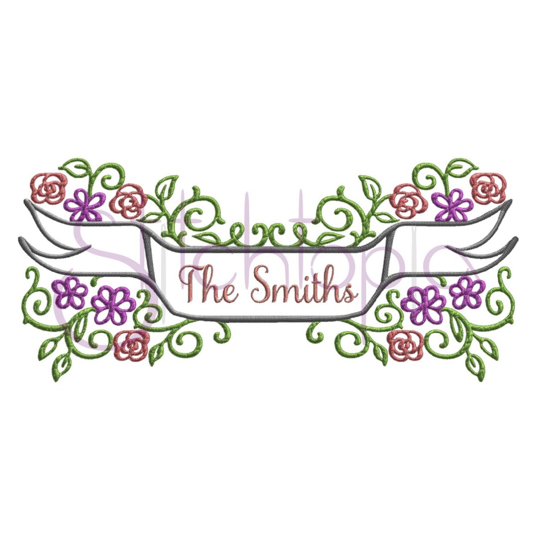 Floral Banner Embroidery Frame - 9 Sizes 10 Formats PES DST Digital ...