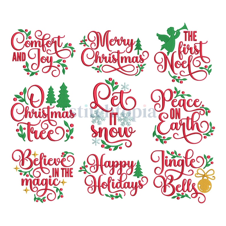 Elegant Christmas Machine Embroidery Design Bundle Set 9 Designs 6 ...