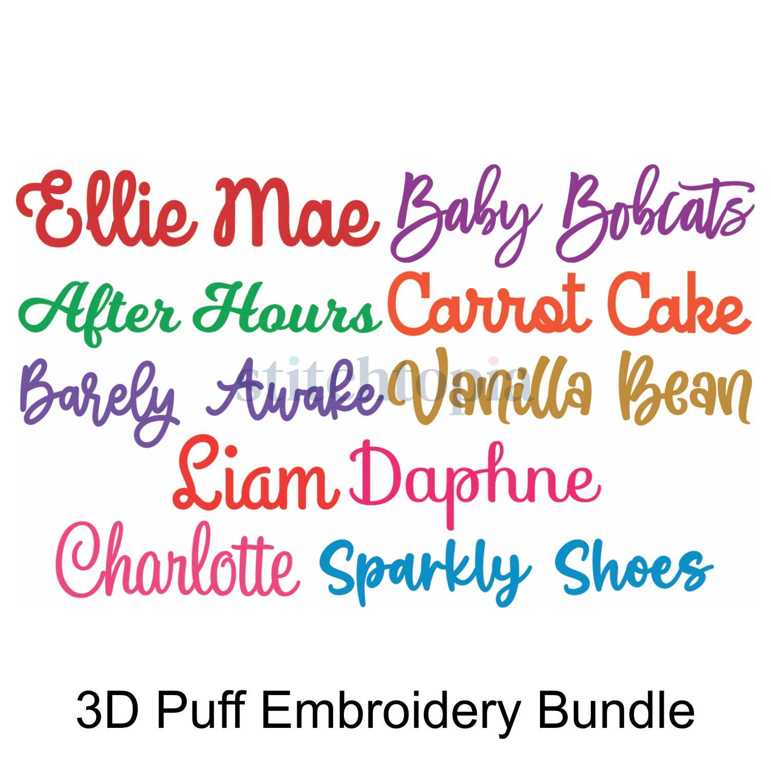3D PUFF Script Embroidery Font Bundle #1 - 10 Embroidery Fonts - 5 ...