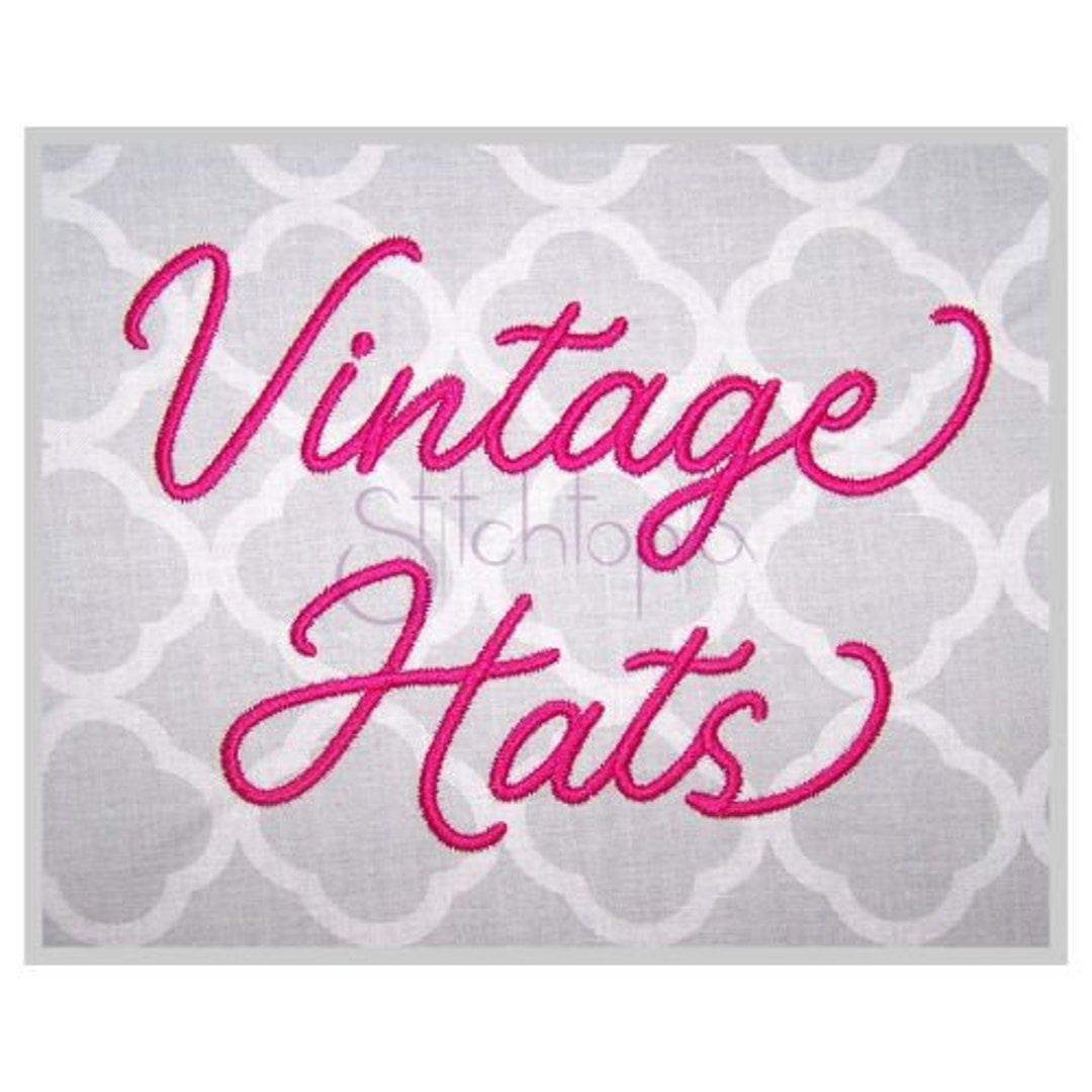 Vintage Hats Embroidery Font .75" 1" 1.25" 1.5" 2" Formats: Bx Dst Exp ...
