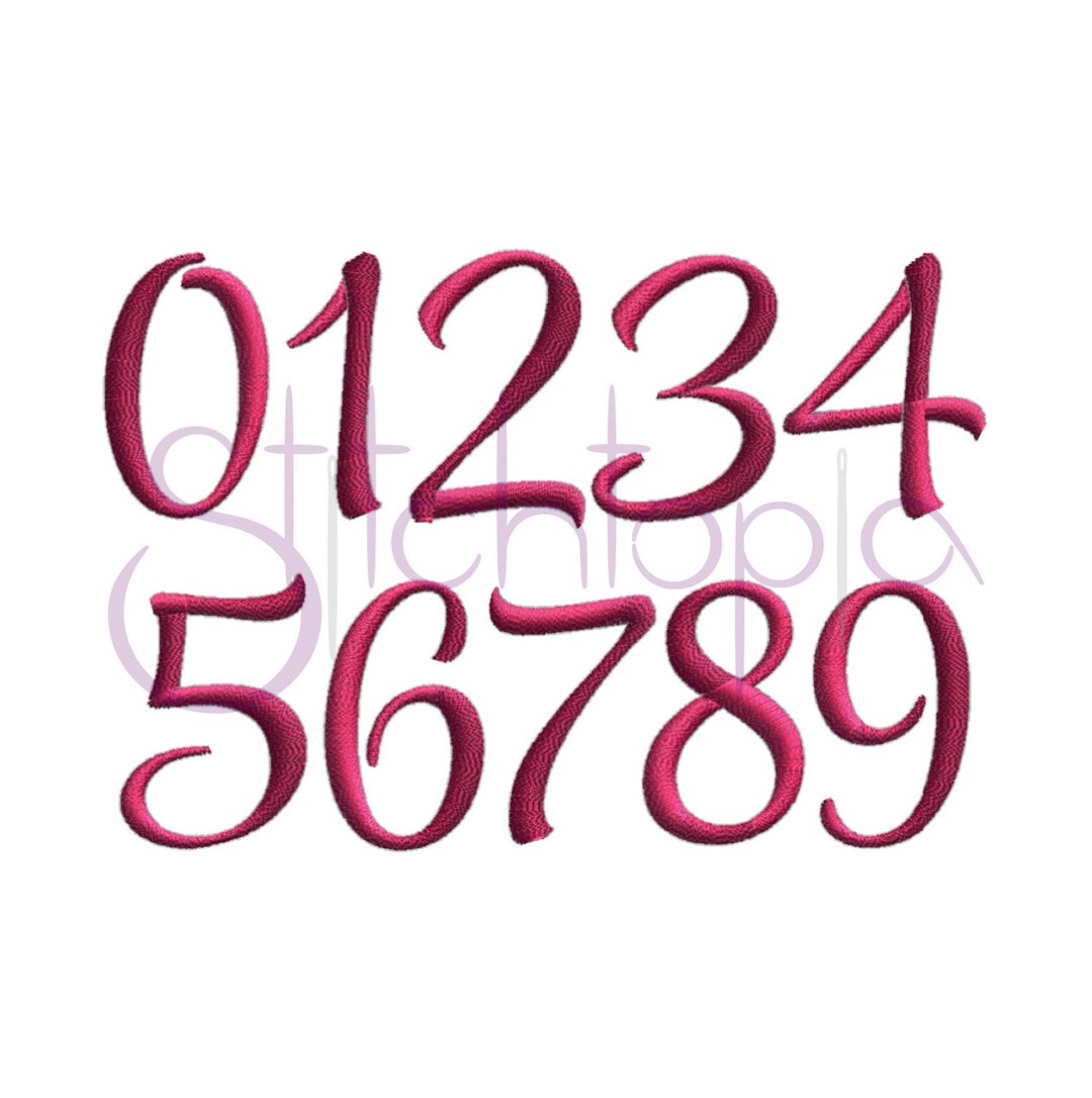 Style Script Embroidery Font Numbers Set - Numbers Only - 3 Sizes 11 ...