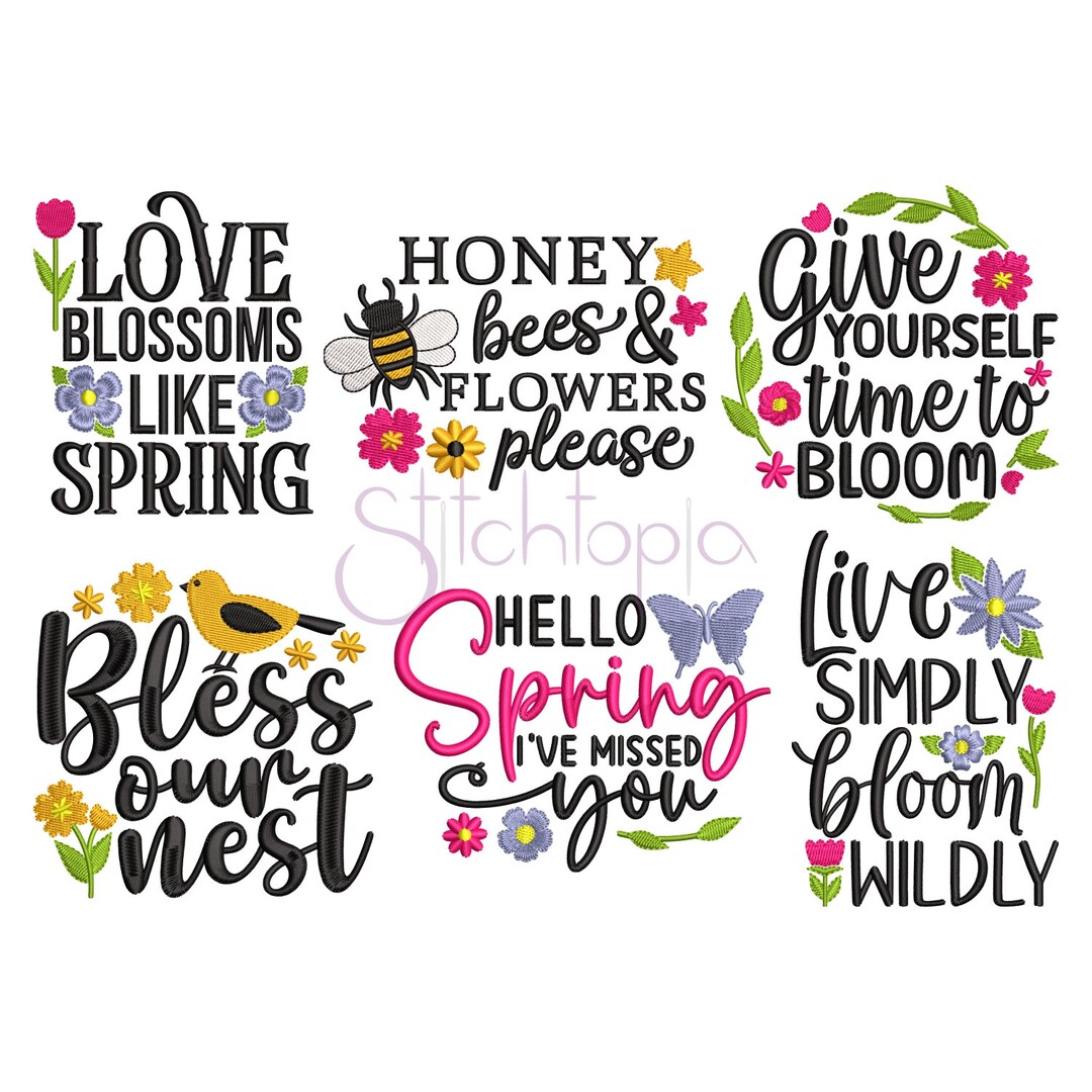 Spring Embroidery Design Set - 6 Designs 6 Sizes Each 10 Formats Dst ...