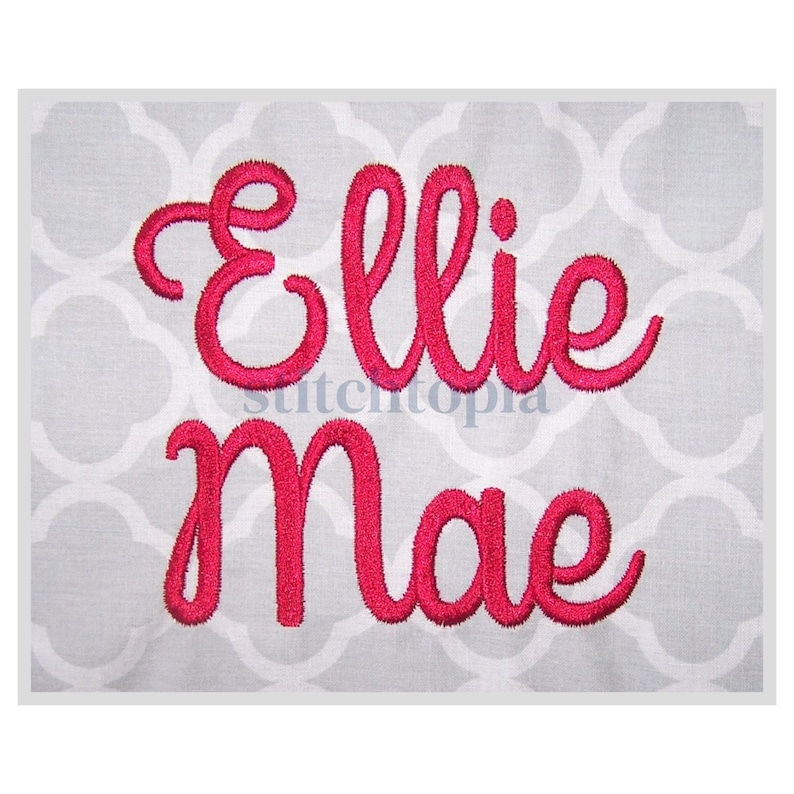 Ellie Mae Embroidery Font 2.5" 3" 3.5" 4" 5" Formats Bx Dst Exp Hus Jef ...