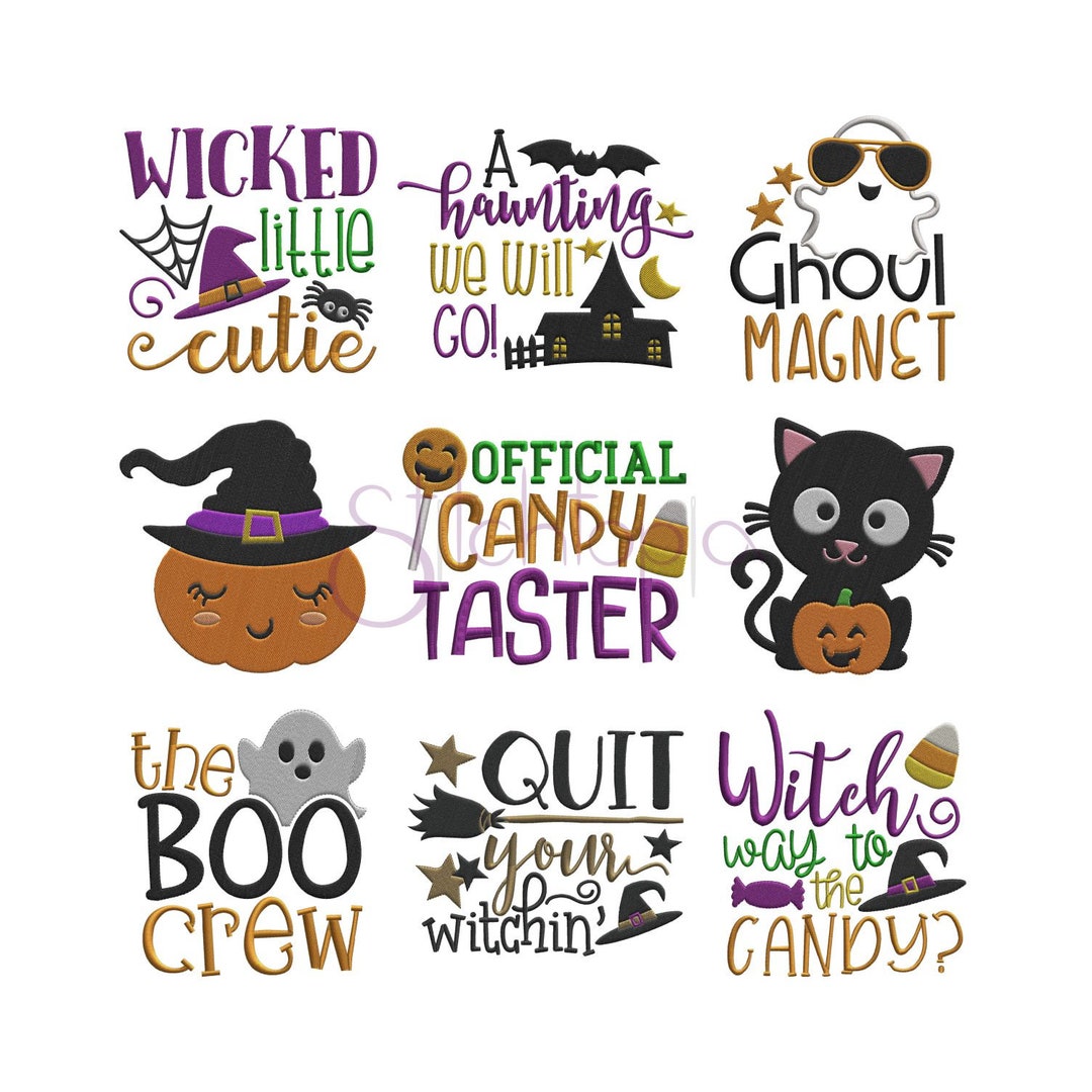 Halloween Embroidery Design Set #2 - 9 Designs 6 Sizes Each 10 Formats ...