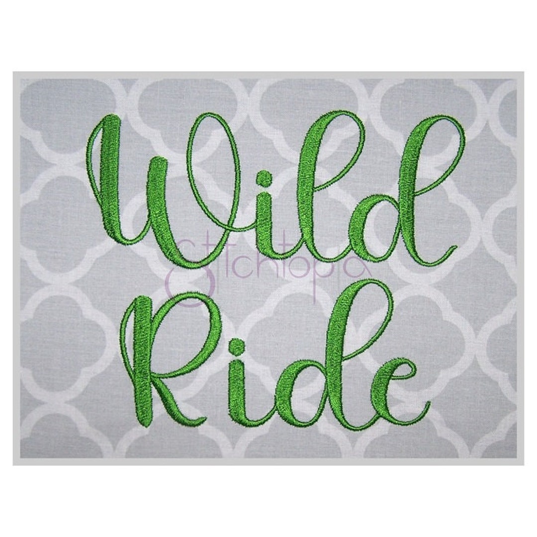 Wild Ride Embroidery Font - Sizes 1" 1.25" 1.5" 2" 2.5" Formats: Bx Dst ...