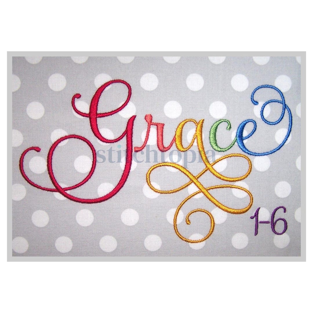6 FONTS Grace Embroidery Fonts #1-6 - 1" 1.5" 2" 2.5" 3" 4" Bx Dst Exp ...