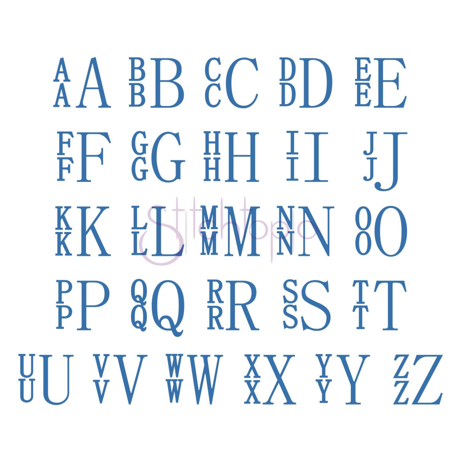 Stacked Monogram Embroidery Font Set - 1" 1.5" 2" 2.5" 3" - Machine ...