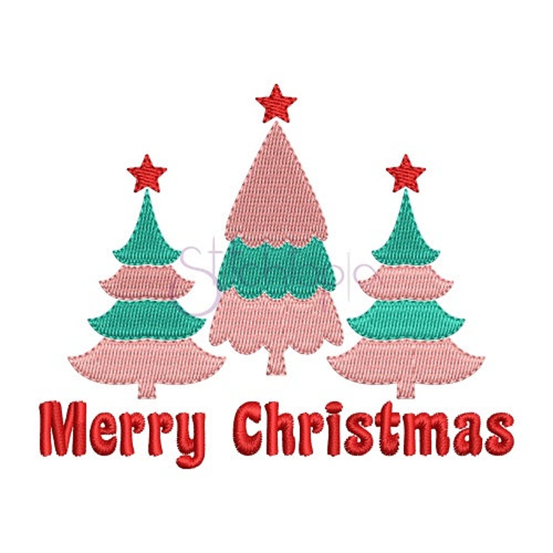 Merry Christmas Three Trees Embroidery Design 6 Sizes Formats: Dst Exp ...
