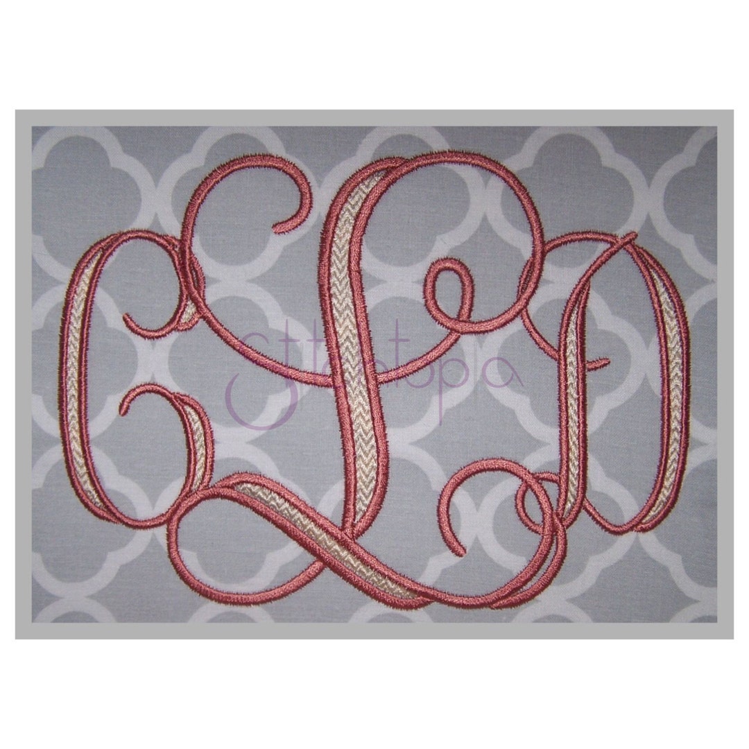 Interlocking Vine Embroidery Monogram 6" 7" 8" - 11 Formats Satin ...