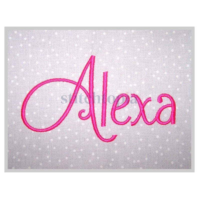 Alexa Embroidery Font 1" 1.25" 1.5" 2" 2.5" Formats: Bx Dst Exp Hus Jef ...