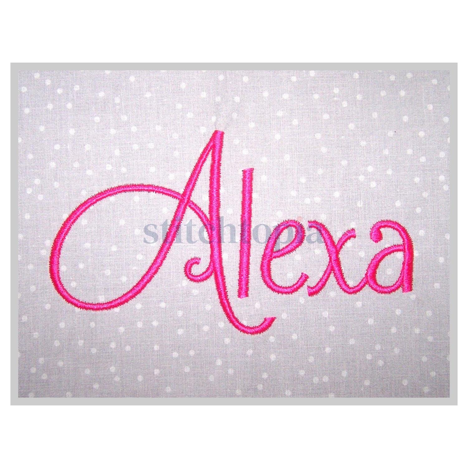 Alexa Embroidery Font 1" 1.25" 1.5" 2" 2.5" Formats: Bx Dst Exp Hus Jef ...