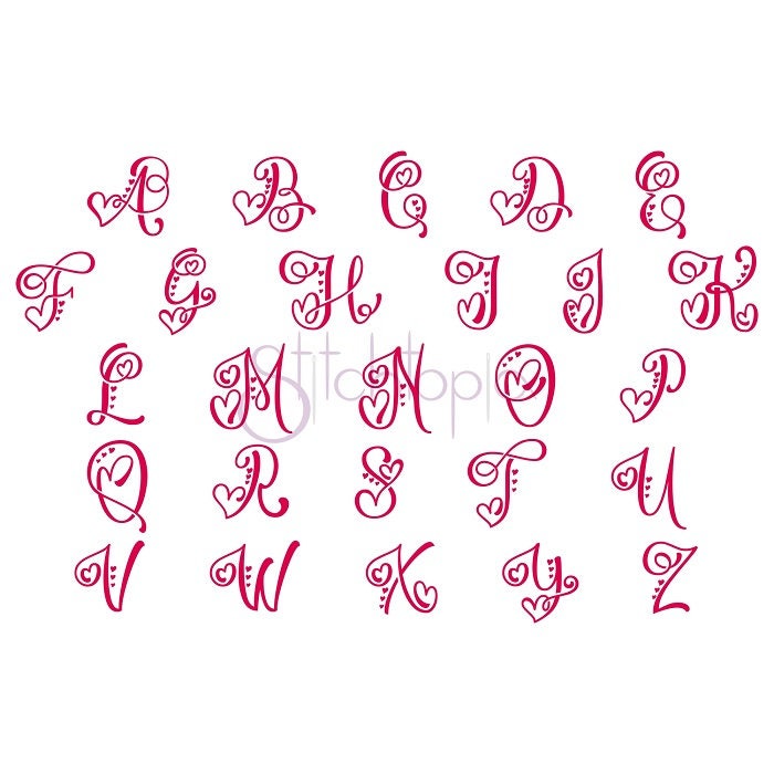 Sweetheart Embroidery Monogram Font 4" 4.5" 5" 6" 7" 8" - 11 Formats Bx ...