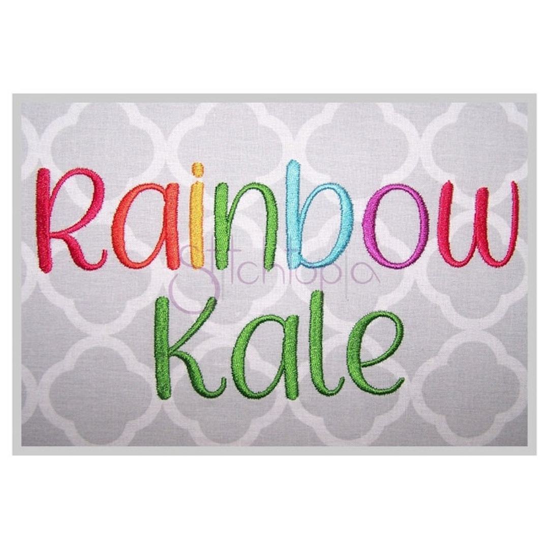 Rainbow Kale Embroidery Font .75" 1" 1.25" 1.5" 2" Format Bx Dst Exp ...