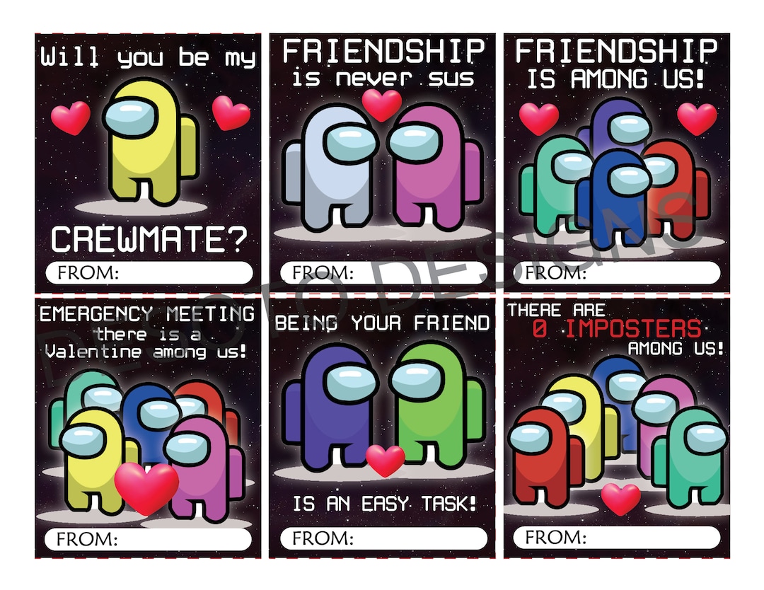 Among Us Valentine Cards - Boy Girl Valentine Card - Printable ...