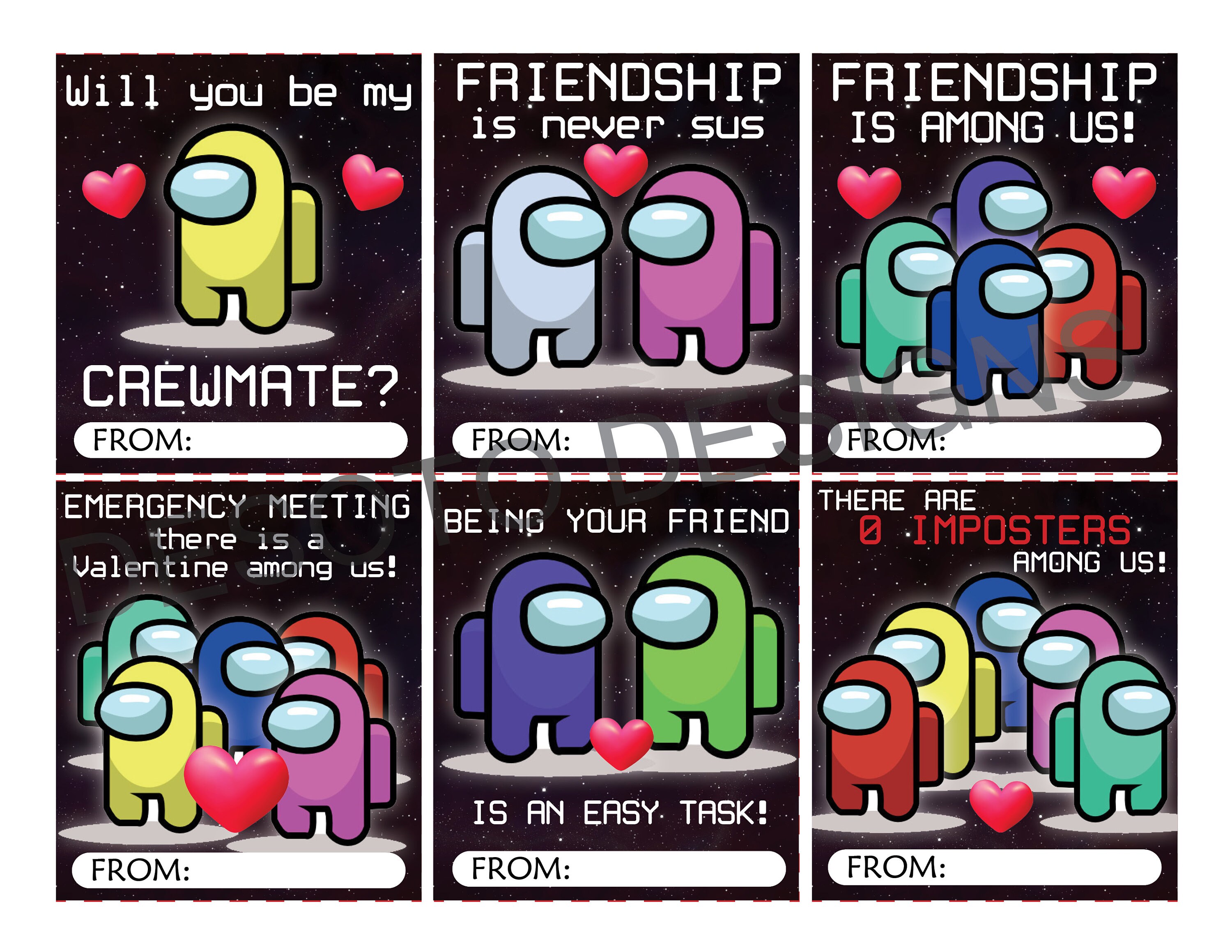 Among Us Valentine Cards - Boy Girl Valentine Card - Printable ...