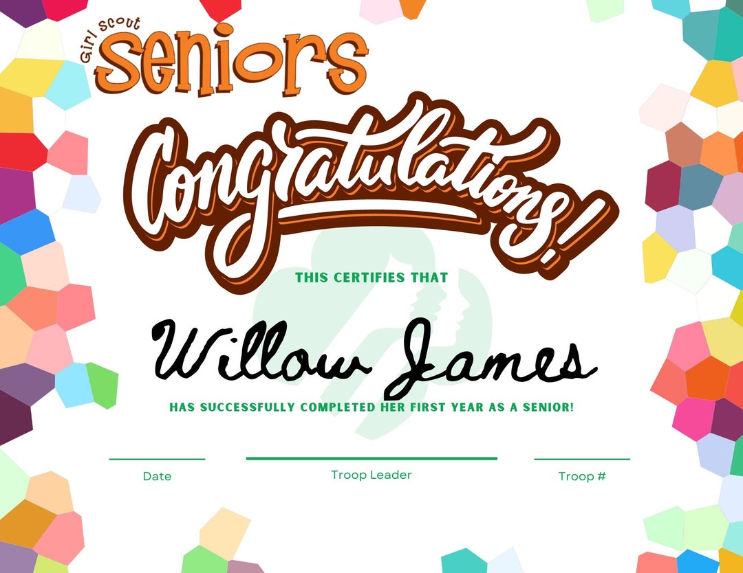 Girl Scouts First Year Senior Completion Certificate - Etsy