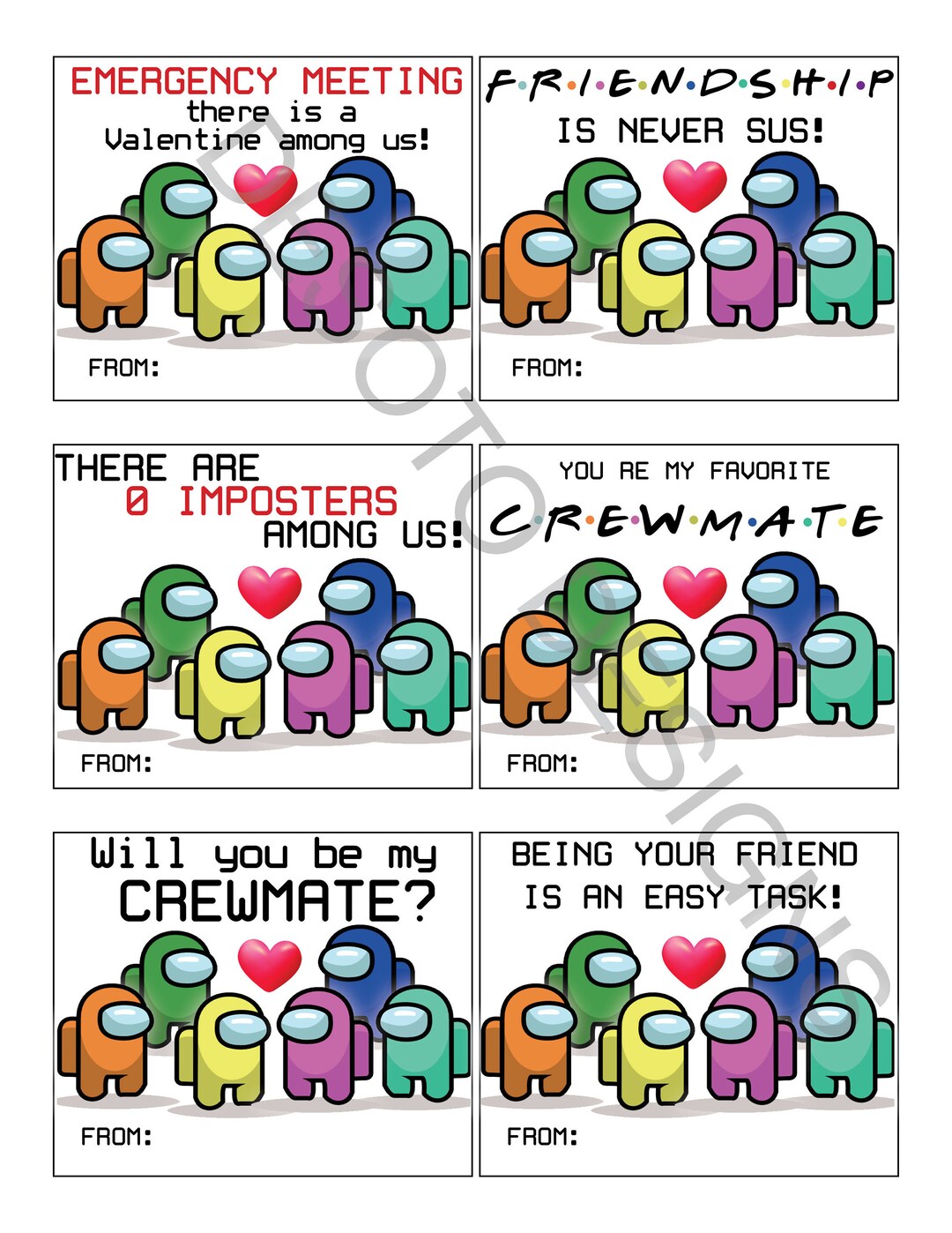 Among Us Valentine Cards - Among Us Game - Boy Girl Valentine Card ...