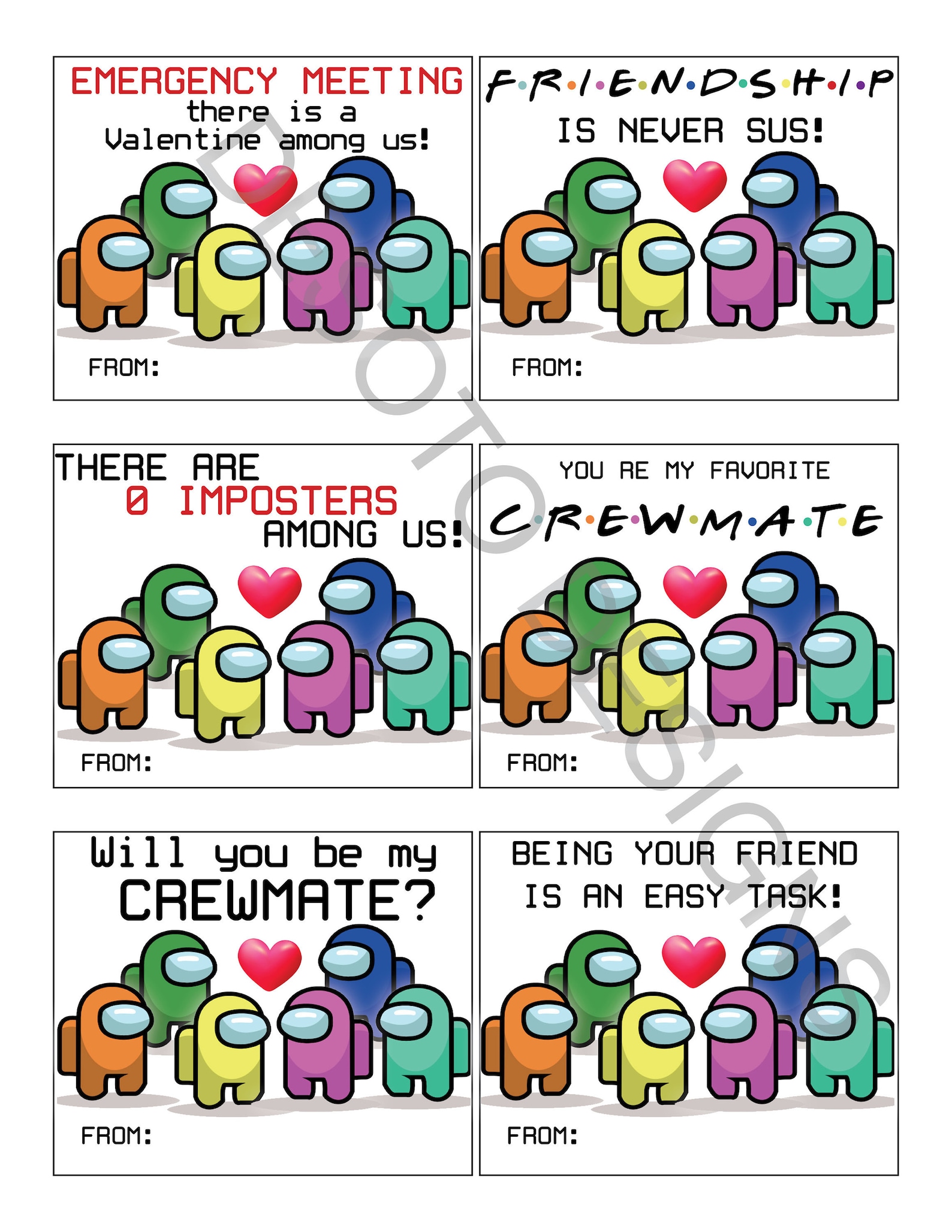 Among Us Valentine Cards - Among Us Game - Boy Girl Valentine Card ...