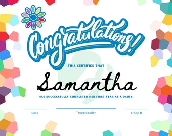 Daisy Girl Scouts First Year Completion Certificate - Instant Download ...