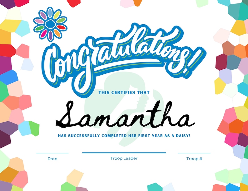 Girl Scouts First Year Daisy Completion Certificate - Etsy