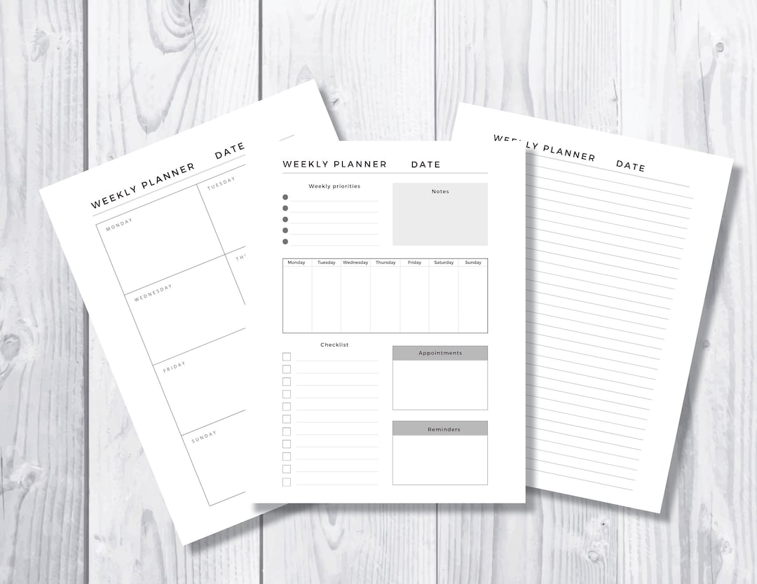 Weekly Planner Printable Vertical , Minimalist Weekly Schedule, Week at ...
