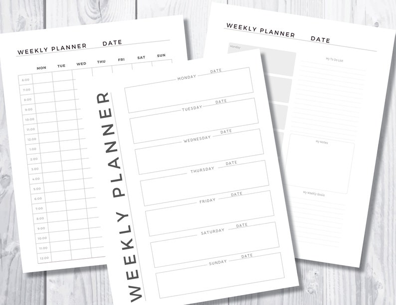Weekly Planner Printable Vertical , Minimalist Weekly Schedule, Week at ...