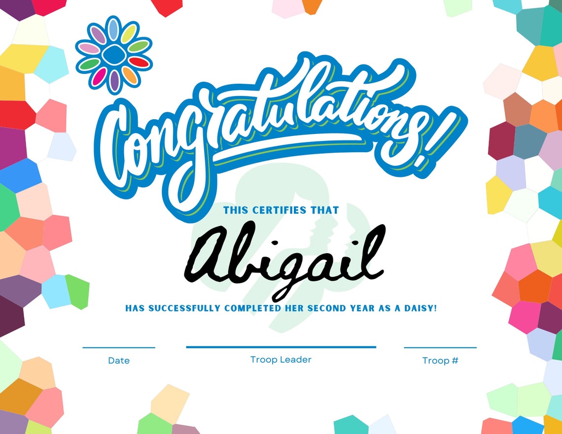 Girl Scouts Second Year Daisy Completion Certificate - Etsy