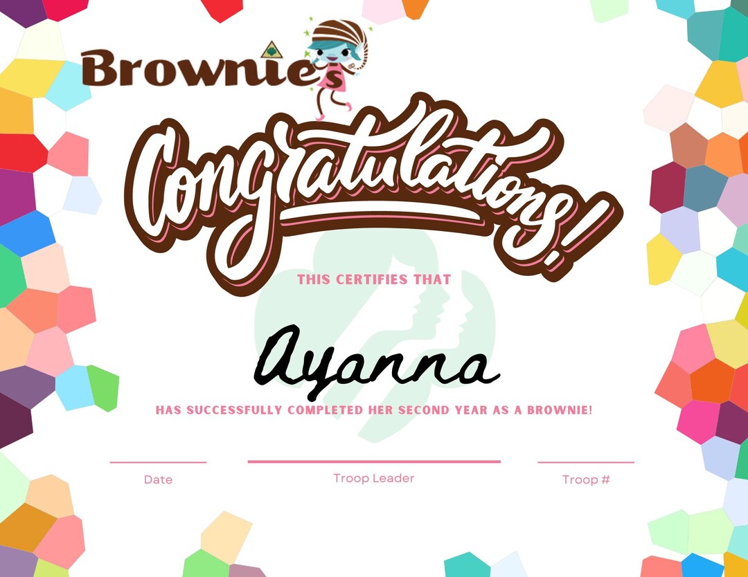 Girl Scouts Second Year Brownie Completion Certificate - Etsy