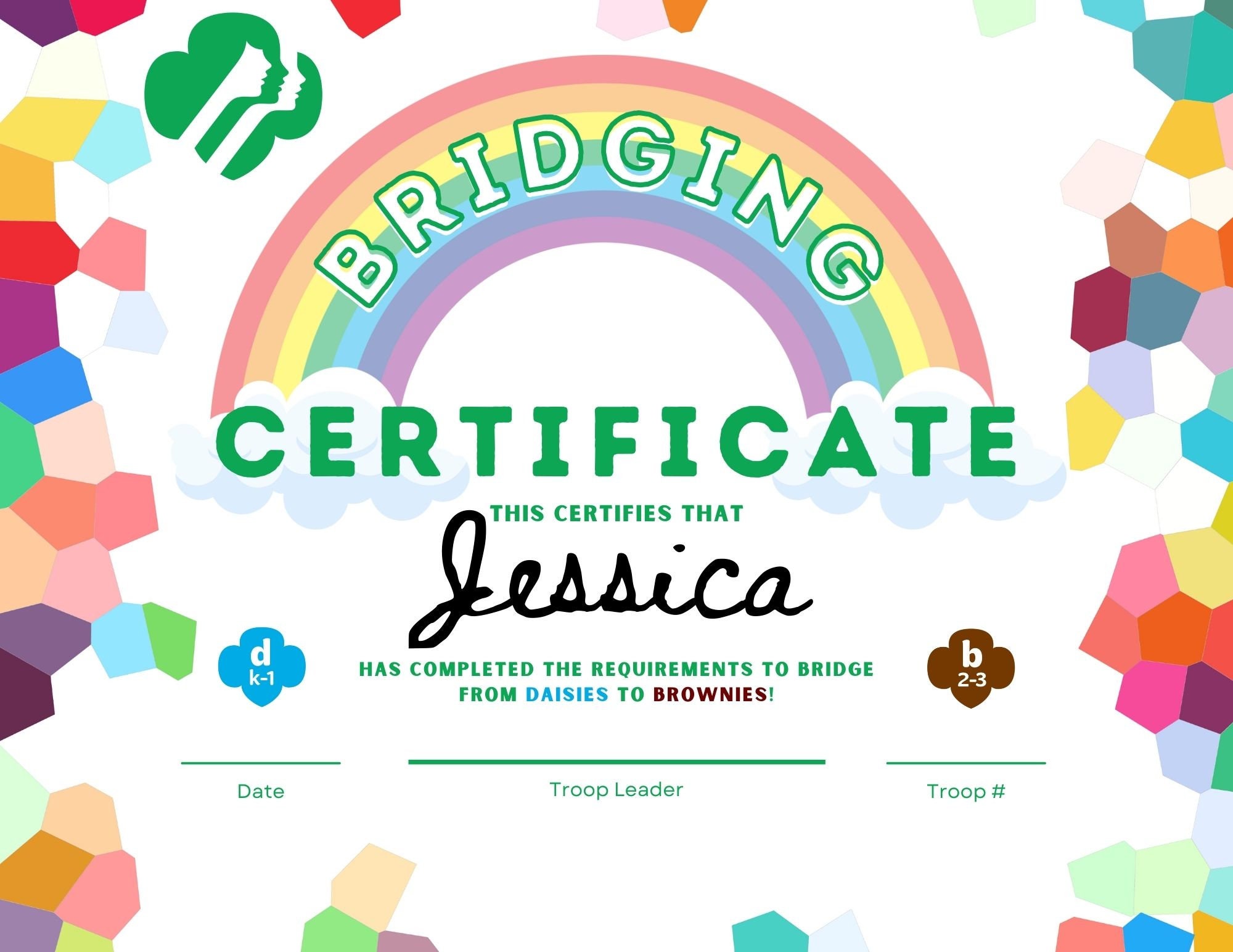Girl Scout Bridging Certificate Daisy to Brownies - Etsy