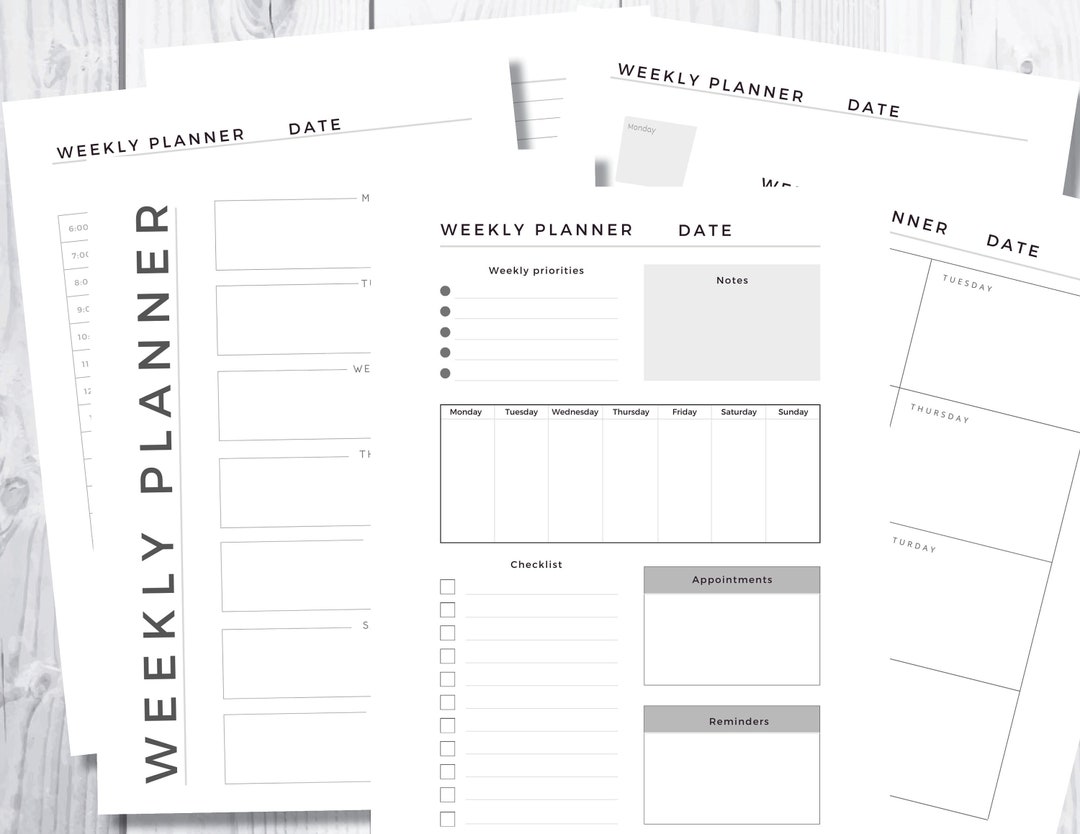 Weekly Planner Printable Vertical , Minimalist Weekly Schedule, Week at ...
