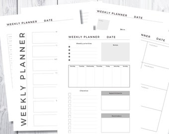 Weekly Planner Printable Vertical , Minimalist Weekly Schedule, Week at ...