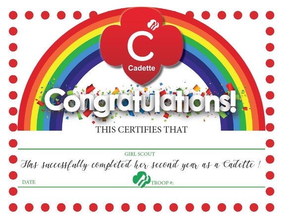 Girl Scouts Second Year Cadette Completion Certificate | Etsy