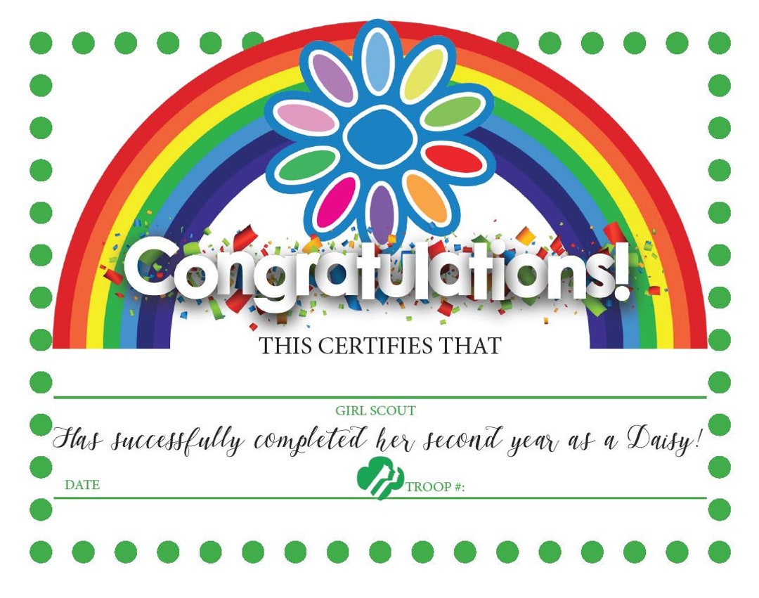 Girl Scouts Second Year Daisy Completion Certificate - Etsy