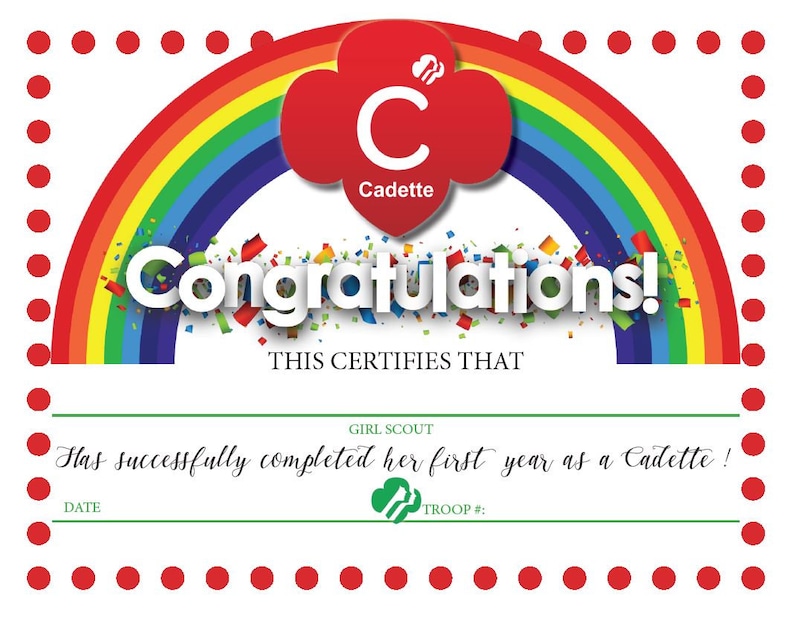 Girl Scouts First Year Cadette Completion Certificate - Etsy