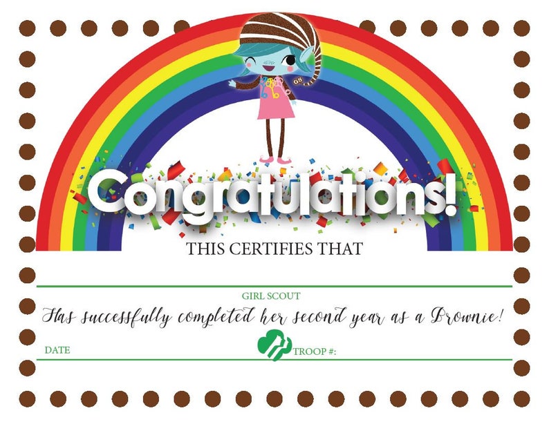 Girl Scouts Second Year Brownie Completion Certificate Etsy
