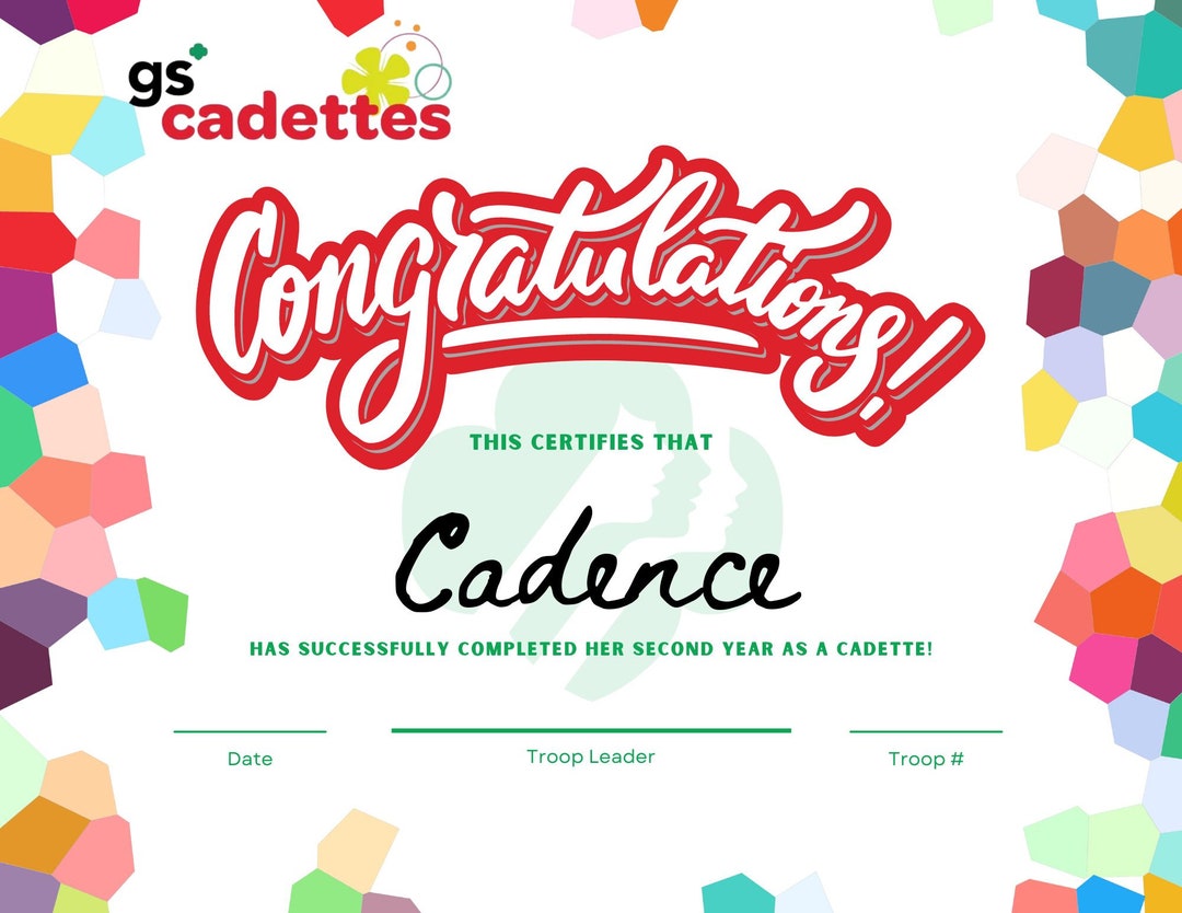 Girl Scouts Second Year Cadette Completion Certificate - Etsy