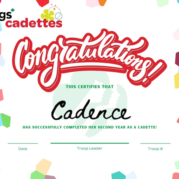 Cadette Certificate - Etsy