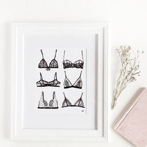 Bra Print/ Bathroom Wall Decor / Bedroom Art Print / Black and White ...