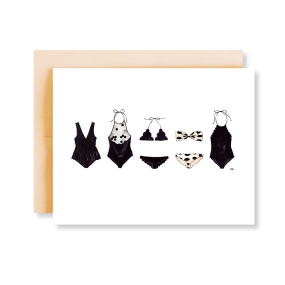Bikini Card / Fashion Illustration Card / Bikini Gift / Blank - Etsy