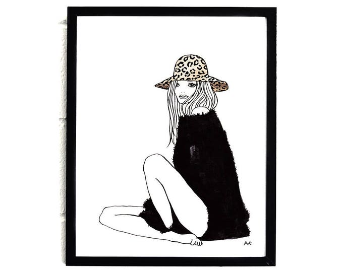 Funny Fashion Art Print, Fish Lady, Fashion Drawing, Vintage Fashion ...