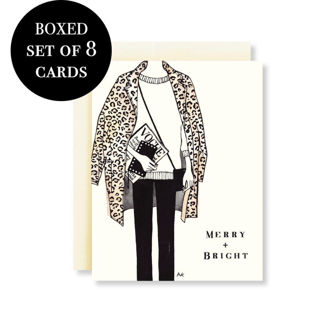 Christmas Card Set of 8 / Stylish Holiday Card/fashion Illustration ...
