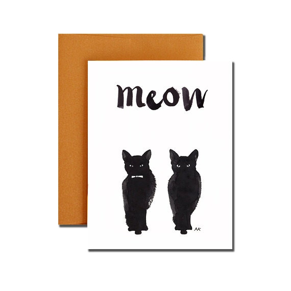 Black Cat Card/ Meow/ Cat Mom Gift/ Cat Memorial/ Cat Lover Gift/ Pet ...