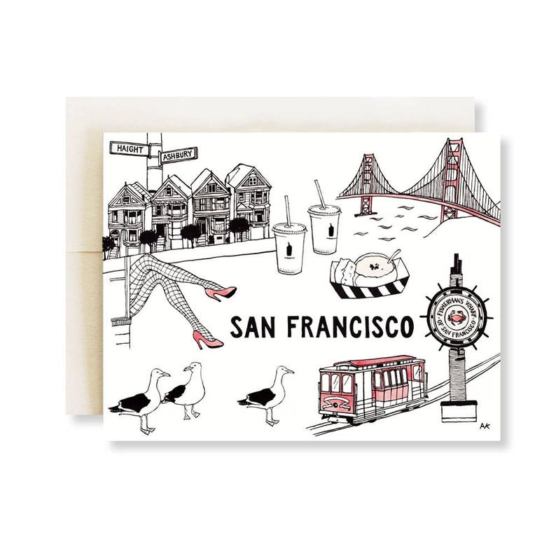 San Francisco Card/ Fashion Illustration/ San Francisco Print/ | Etsy