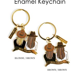 Best Friend Gift / Best Friend Keychain Blonde & Brown / Enamel ...