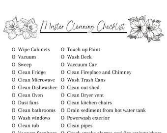 Master Cleaning List Printable PDF, Cleaning Checklist for House ...